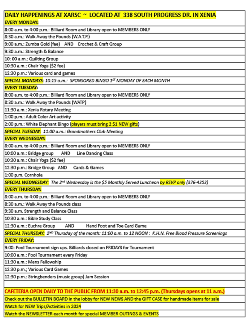 DAILY PROGRAMS/CLASSES