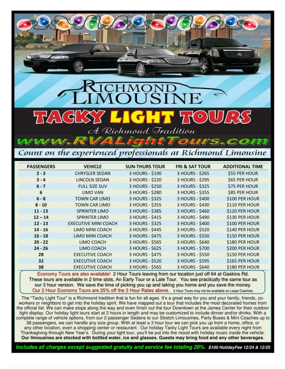 Tacky Light Tours - Richmond VA Holiday Light Tours - Christmas Light Limos