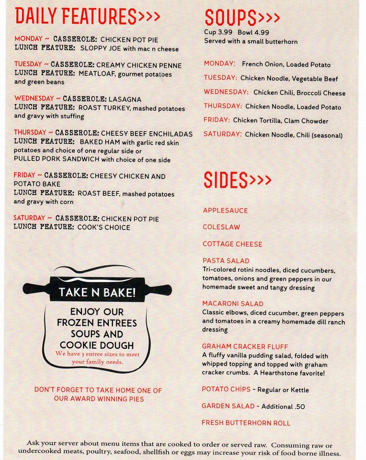 Hearthstone Oven Menu