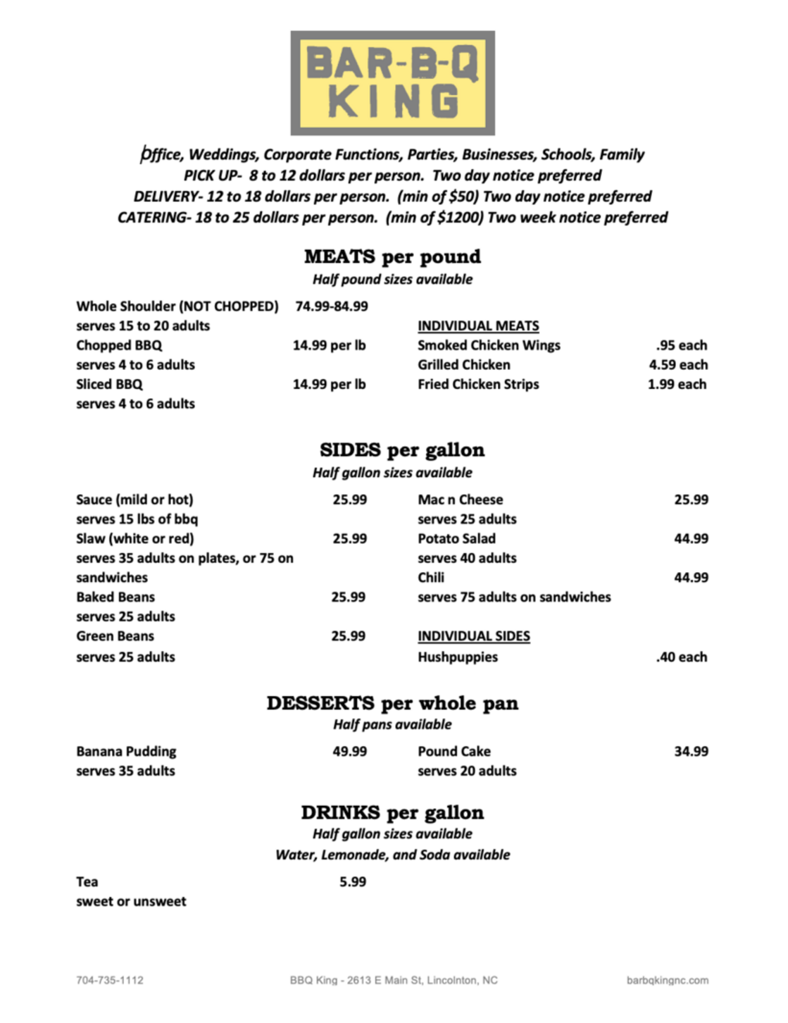 BBQ King Lincolnton NC Catering