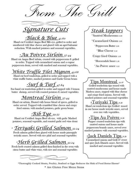 dinner menu