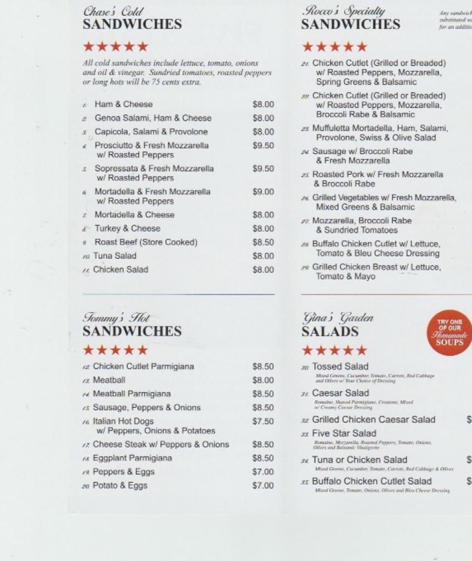 Five Star Deli Menu