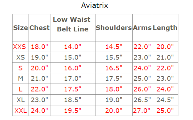 Aviatrix Sizes