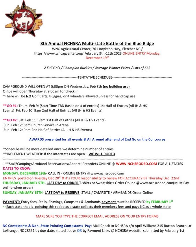 Rodeo Entry, Schedules & Results