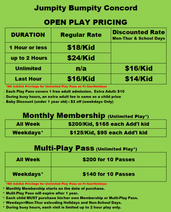 Admission | Jumpity Bumpity Indoor Party Center | Concord, CA