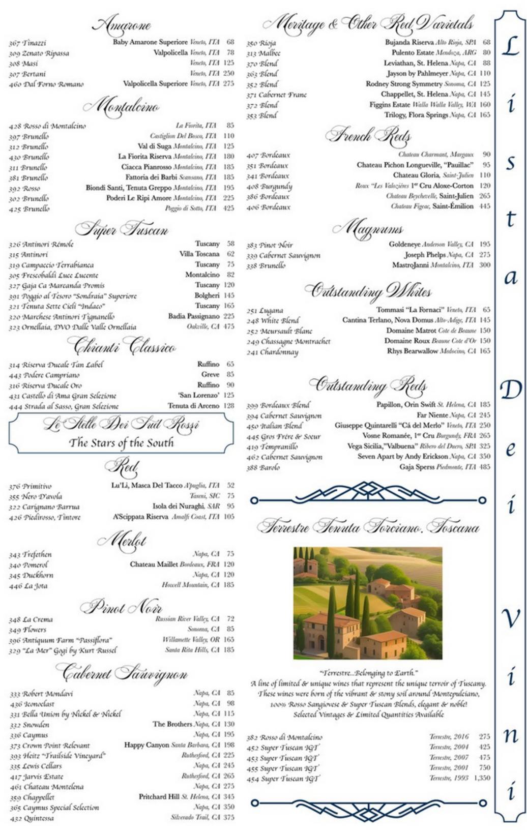 Menu | Tramonti Ristorante