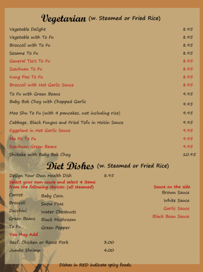 Dragon Inn Dinner Menu