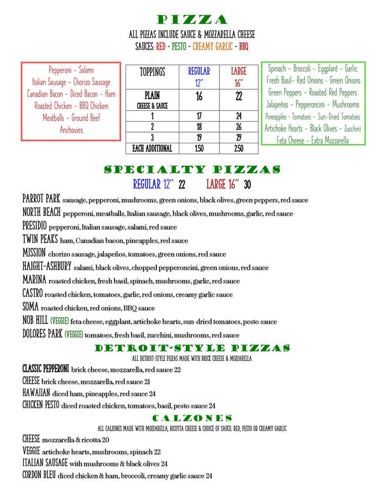 Piraate Pizzeria & Rotisserie Pizza, Sandwiche, Salad & Calzone Menu