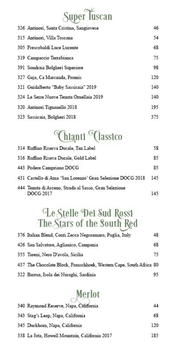 Menu | Tramonti Ristorante