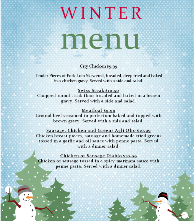 Seasonal Specials Menu