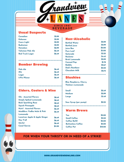 Menu | Grandview Lanes