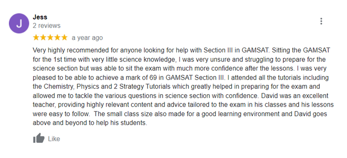 GAMSAT Tutor: 100 in science, 100th percentile overall
