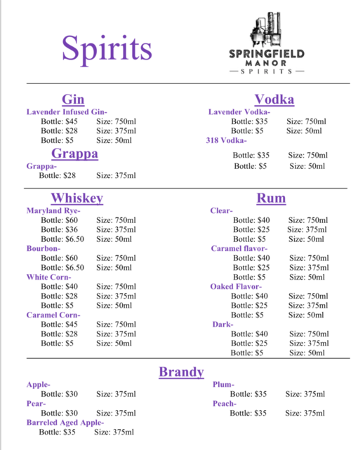 Wine/Beer/Spirit Menu