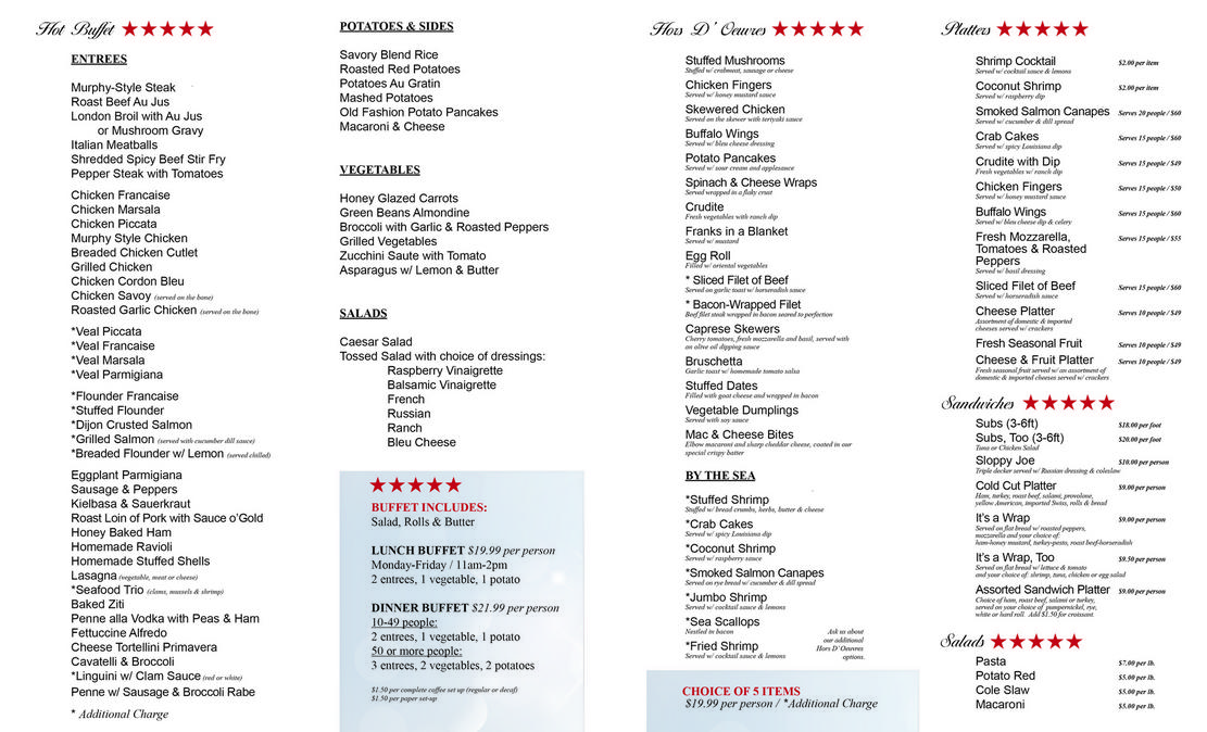 Five Star Catering Menu