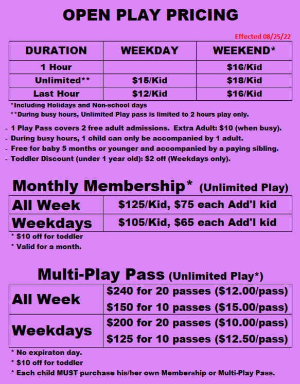 Hours | Jumpity Bumpity Indoor Recreation Center | Daly City, CA