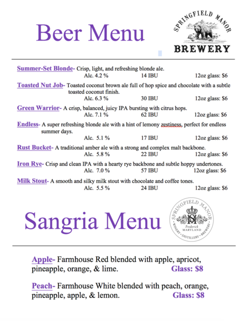 Wine/Beer/Spirit Menu