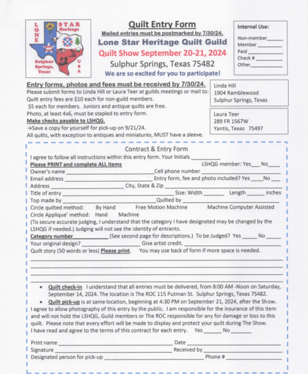 Quilt Show Entry Form