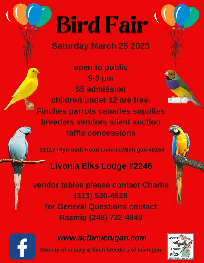 Spring & Fall Bird Fair | Society of Canary & Finch Breeders of Michigan