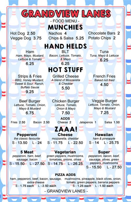 Menu | Grandview Lanes