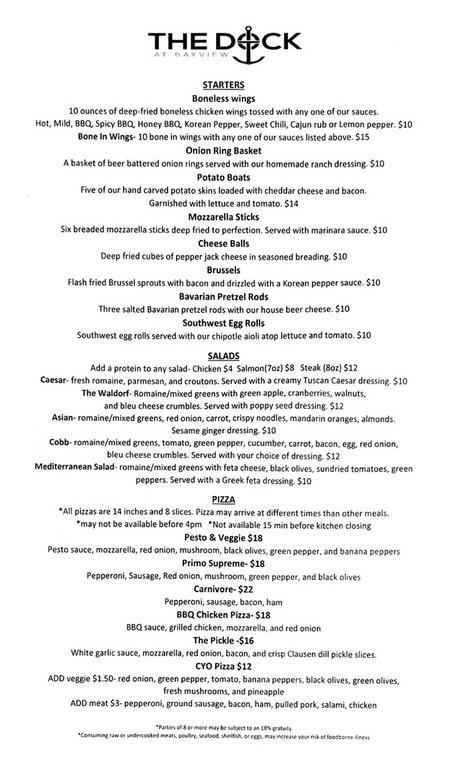 Menu | The Dock at Bayview