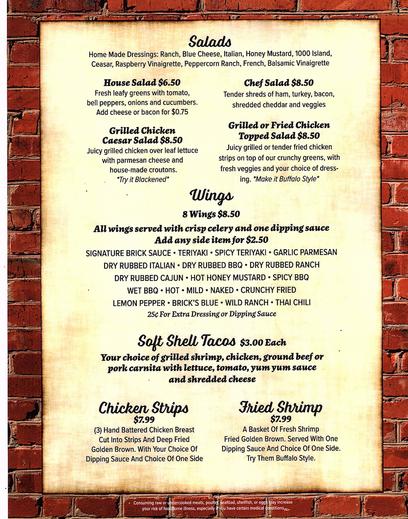 Burning Brick Tavern Menu