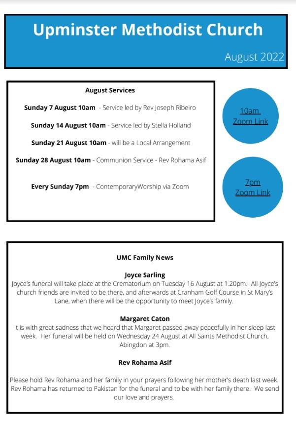 Homepage of the Upminster Methodist Church