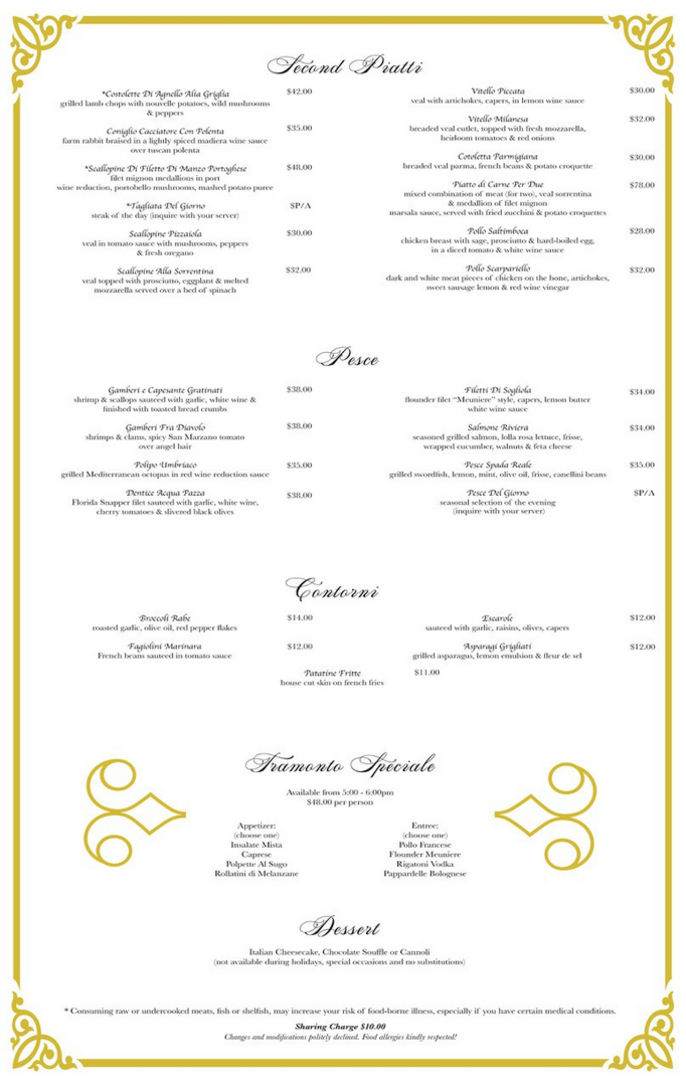 Menu | Tramonti Ristorante