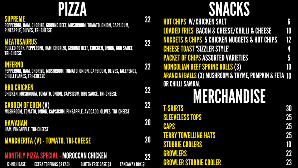 Pizza menu and links
