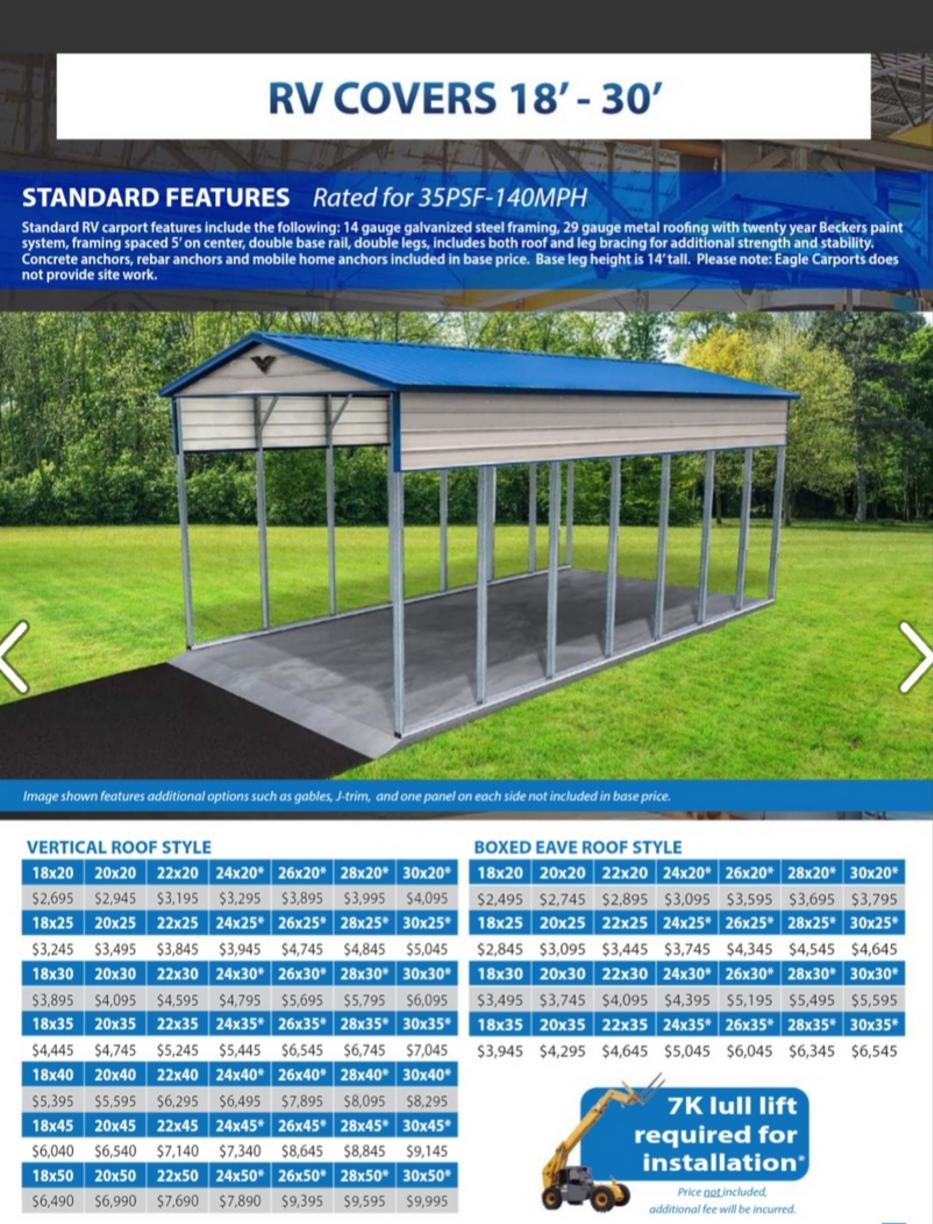 Carports, RV Covers, Lean-To's