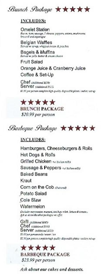 Five Star Catering Menu