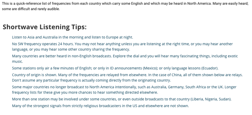 Shortwave Radio listening Guide