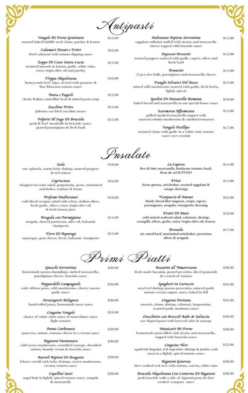 Menu | Tramonti Ristorante