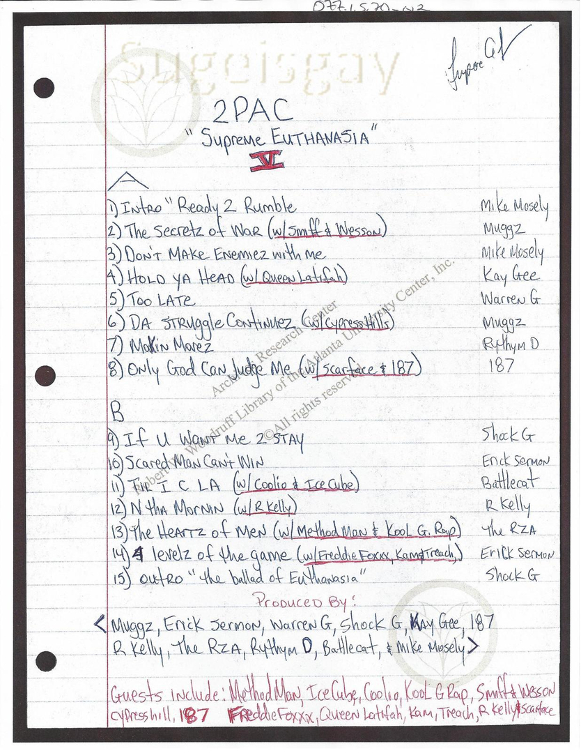 Tupac Tracklist