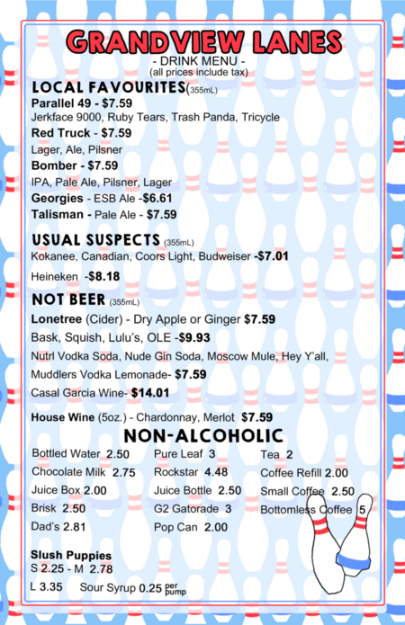 Menu | Grandview Lanes