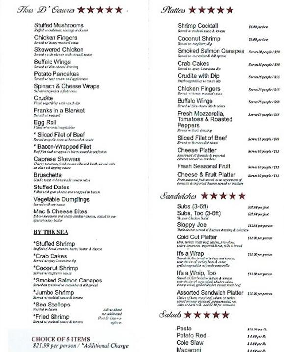 Five Star Catering Menu