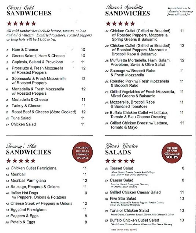 Five Star Deli Menu