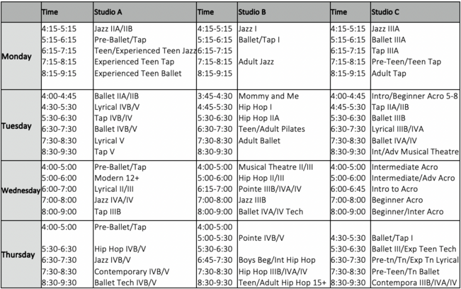 Encore Dance Center- Summer Schedule