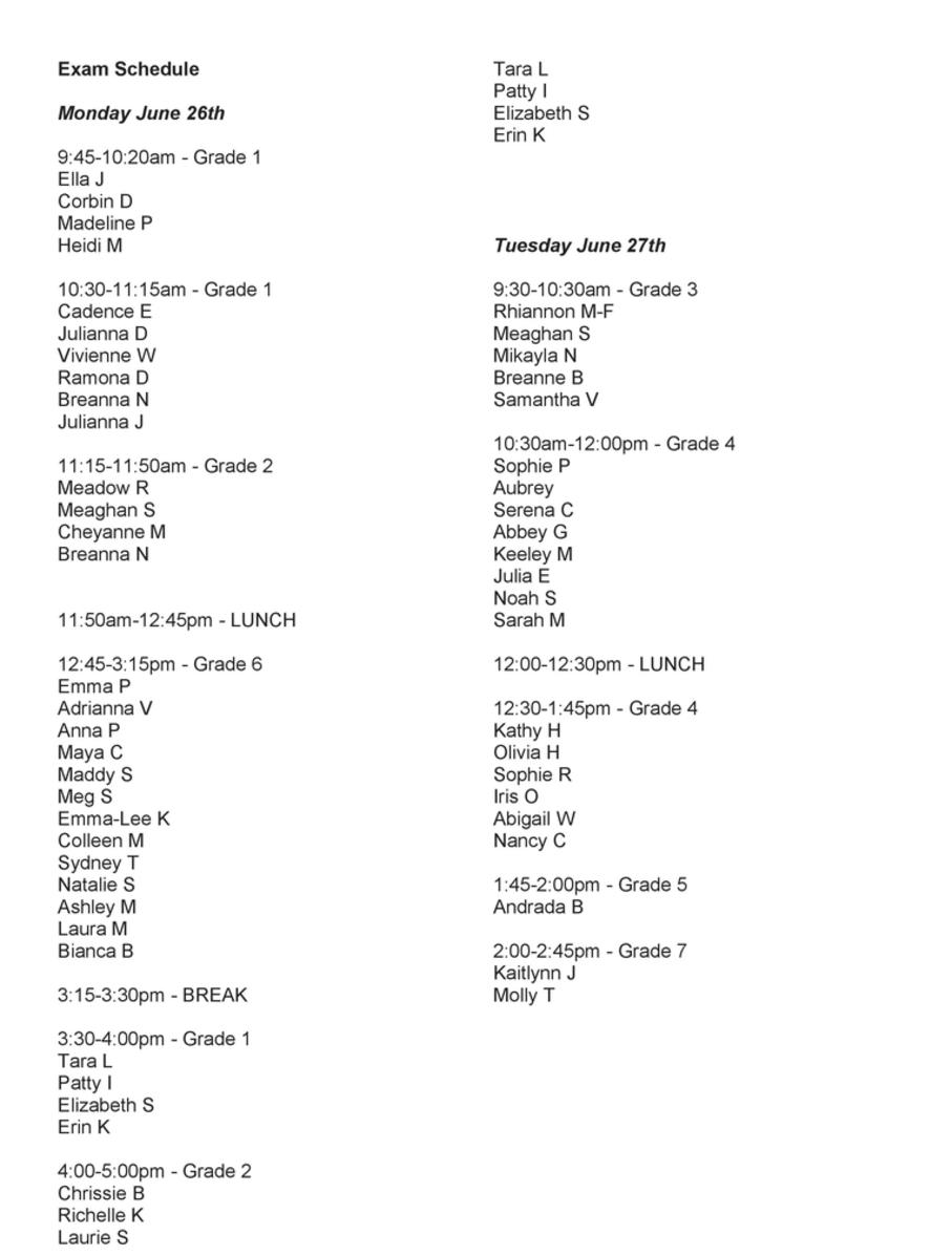 Irish Exams Schedule