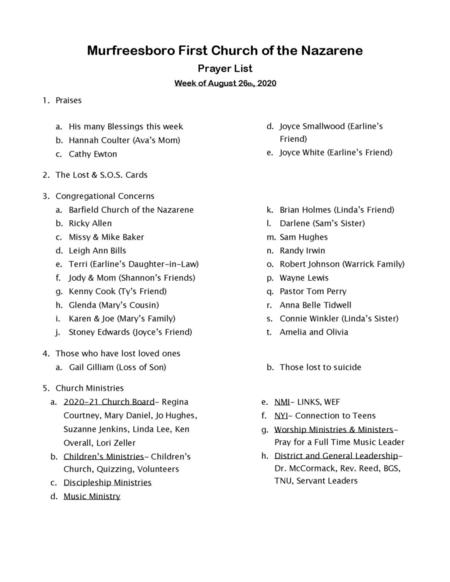 Prayer List