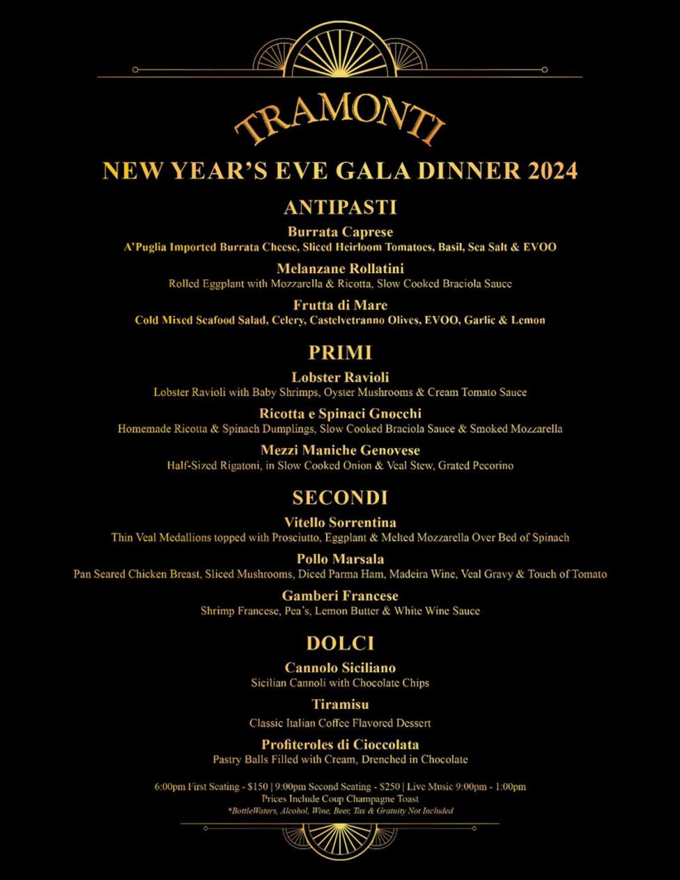 Menu | Tramonti Ristorante