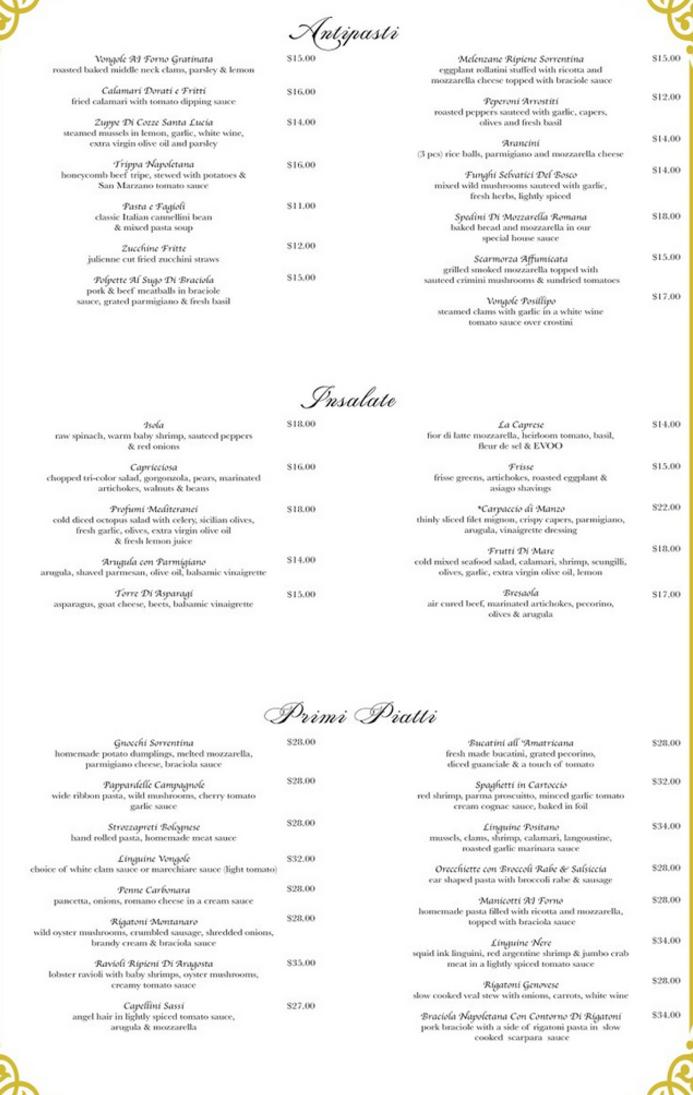 Menu | Tramonti Ristorante