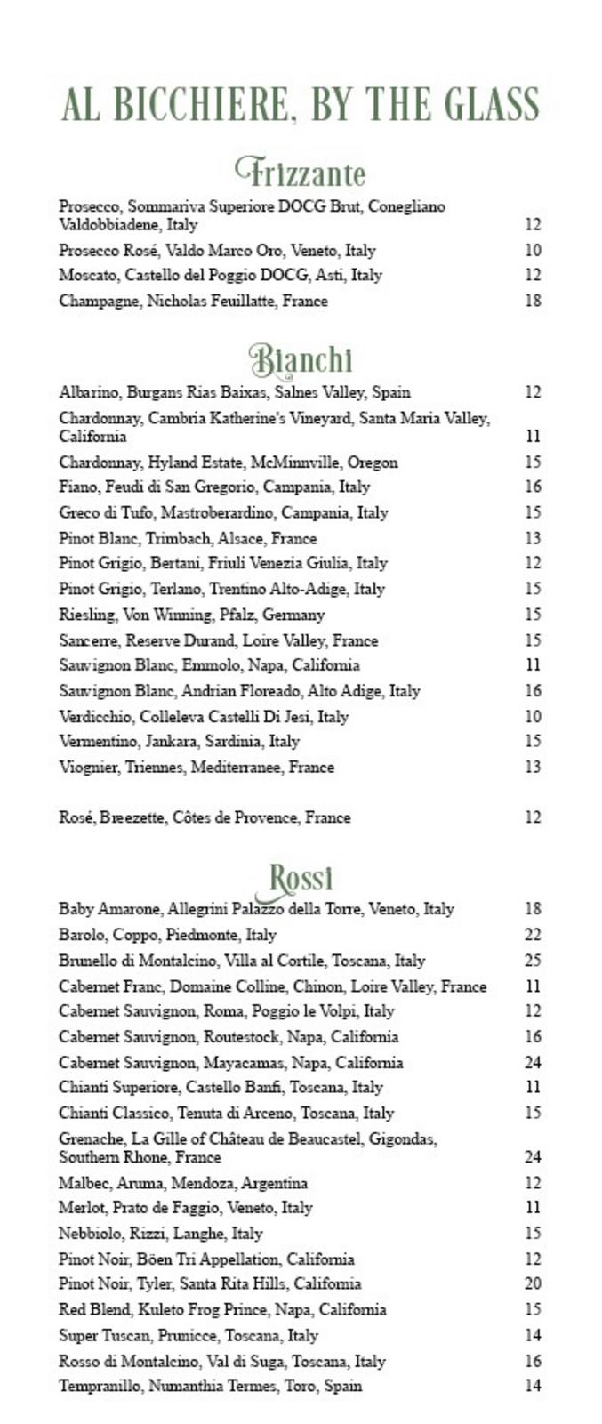 Menu | Tramonti Ristorante