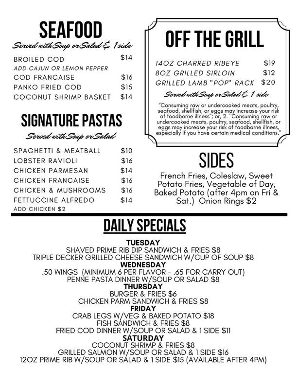 The Manor Restaurant Menu