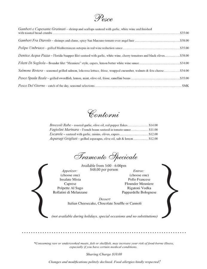 Menu | Tramonti Ristorante