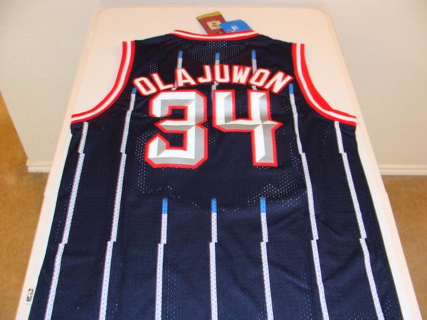 #34 HAKEEM OLAJUWON Houston Rockets NBA Center Blue PS Throwback Jersey ...