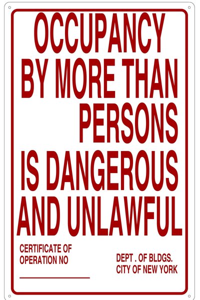 FDNY SIGN:DOB NYC# MAXIMUM OCCUPANCY SIGN (ALUMINUM SIGN FOR NYC) | HPD ...