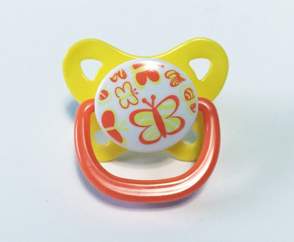 Yellow and Orange Butterfly Pacifier with Orange Ring | Lucky Stars Leather