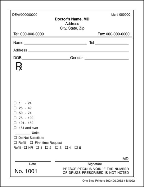 Doctor's Rx Pads & Slips with Security Paper #M1092 | One Stop Printers ...
