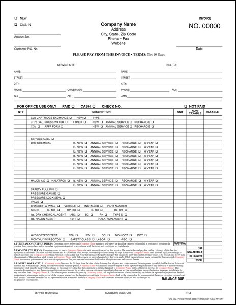 Fire Protection Invoice, Work Order | One Stop Printers & Direct Mail ...