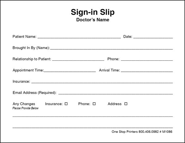 Medical Office Sign-in Slips | One Stop Printers & Direct Mail Service